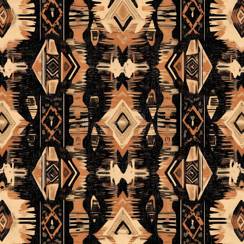 Geometric Abstract Textile Design Brown Beige Black Ikat Pattern ...