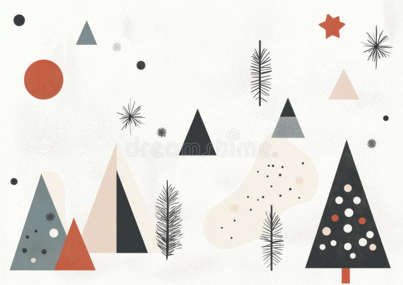 Geometric Abstract Winter Landscape with Trees, Shapes, and Minimalist ...