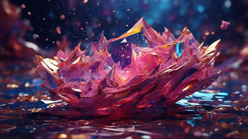 Geometric Abstraction, Deep 3D Depth Effect, Bright Fragments of Broken ...