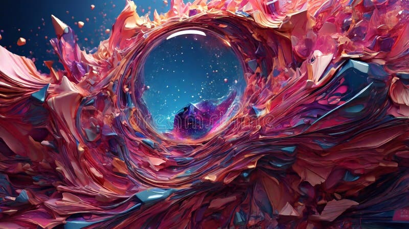 Geometric Abstraction, Deep 3D Depth Effect, Bright Fragments of Broken ...