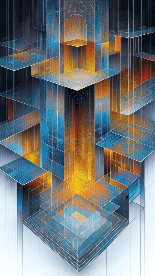 A Geometric Abstraction Featuring Layered Structures with Glowing ...