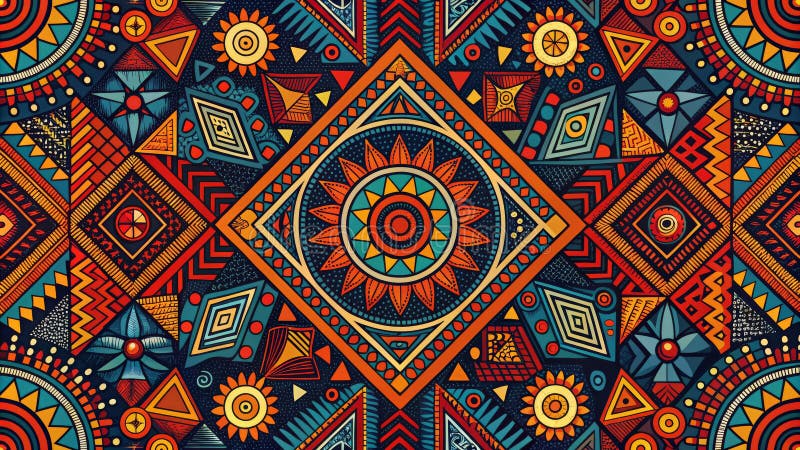 Geometric African Textile Vibrant Mandala Composition Stock ...