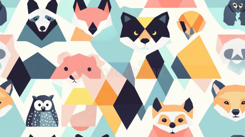 Geometric Animal Pattern with Pastel Tones and Modern Design Stock ...