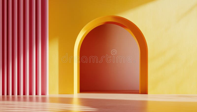 Geometric Architectural Abstract Render of an Arch Inside Yellow Wall ...
