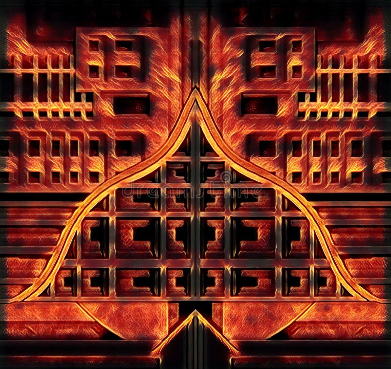 Geometric Architectural Shapes Pattern and Design in Red-hot Metal on a ...