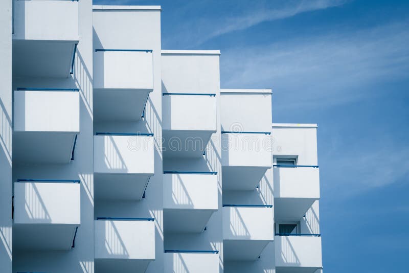 Geometric Architecture, Building with Evenly Protruding White-blue ...