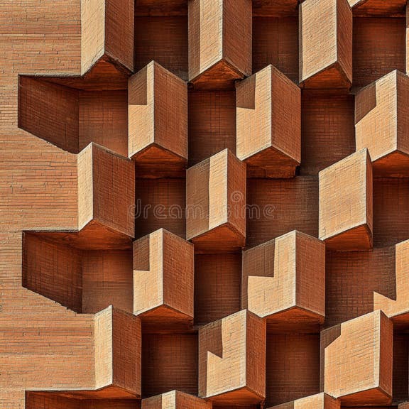 Geometric Architecture Pattern of Brick Facade with Protruding Cubes in ...