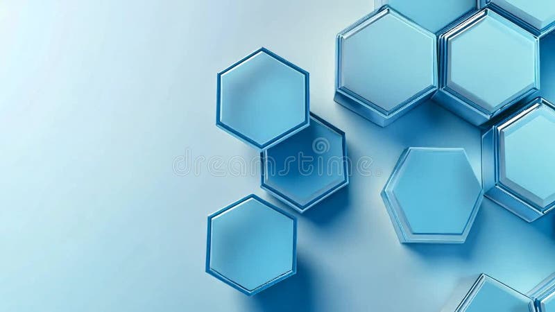 Geometric Arrangement of Blue Hexagons with Metallic Border on a Light ...