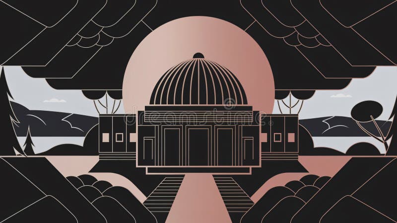 Geometric Art Deco Building Illustration, Dome High Quality Image Stock ...
