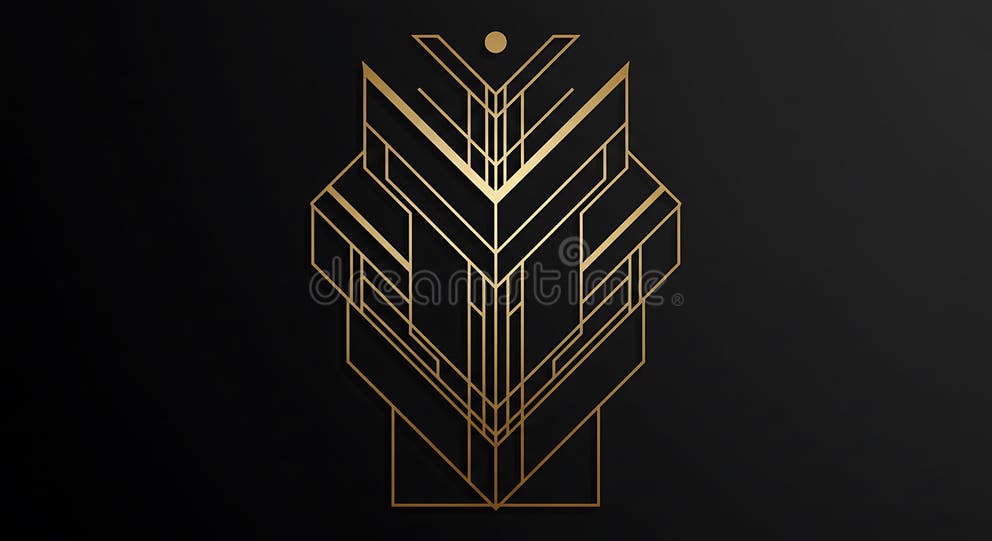 Geometric Art Deco Design Featuring Sharp, Symmetrical Lines in Gold ...