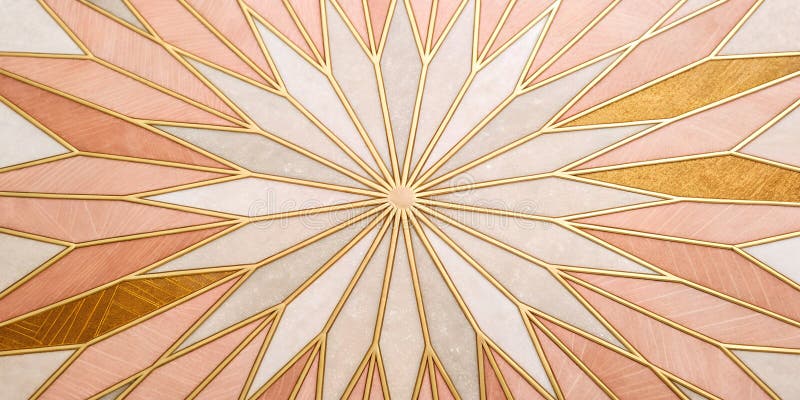 Geometric Art Deco Sunburst Pattern with Pink Marble and Gold Accents ...