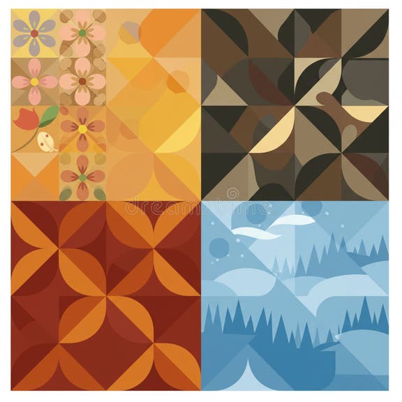 Geometric Artwork Divided into Four Quadrants, Each Representing a ...