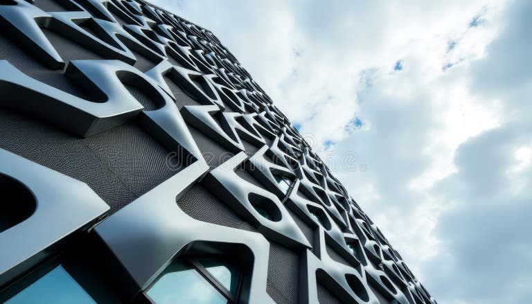 Geometric Ascent Modern Skyscraper Facade with a Striking Mesh Pattern ...