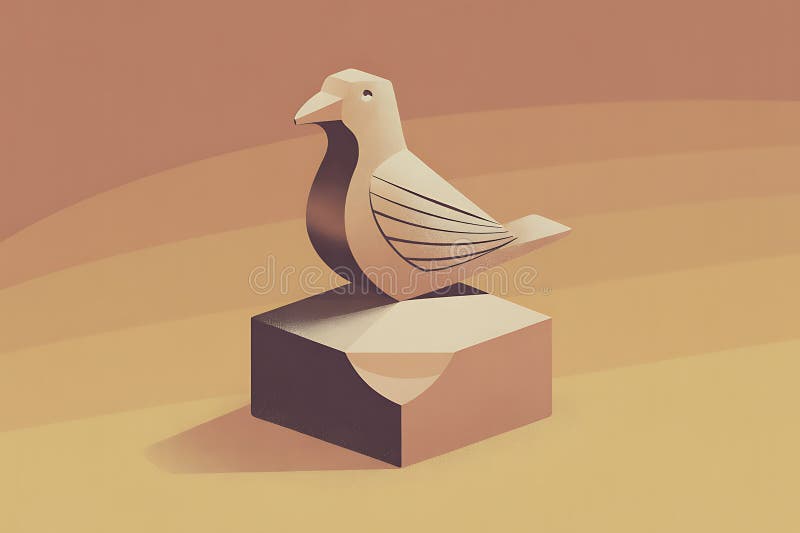 Geometric Avian Sculpture Resting on a Cube Set Against a Gradient ...