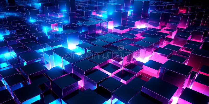 Geometric Background, Cubes in Neon Light Stock Illustration ...