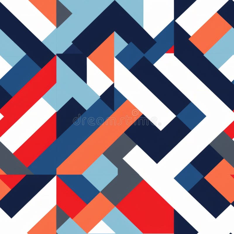 Bold Geometric Pattern with Interlocking Shapes in Red, Blue, and White ...