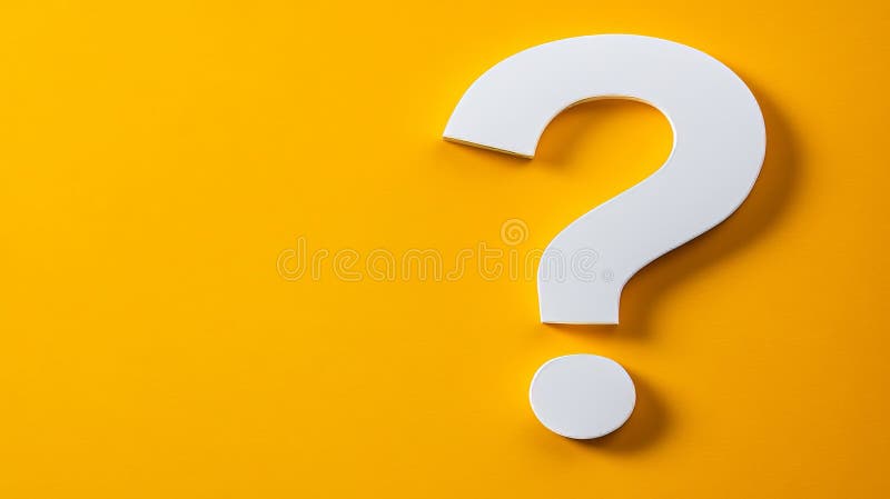 On a Geometric Background of Orange and Yellow, a White Question Mark ...