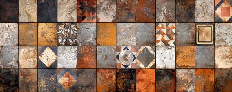 Geometric Background with Rustic, Mosaic Tile Patterns in Earthy Tones ...