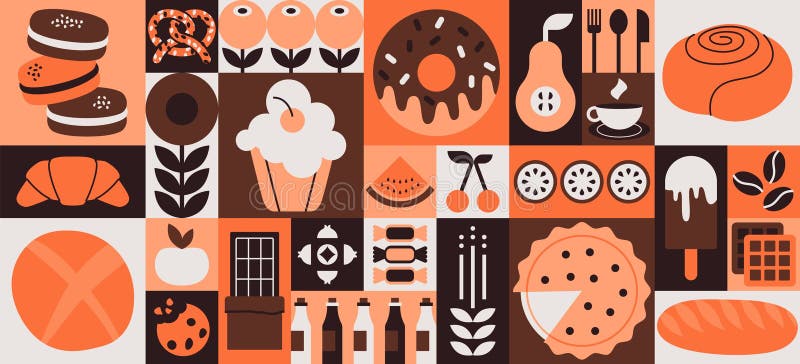 Geometric Bakery Pattern. Minimal Sweet Dessert Fruit Elements Simple ...