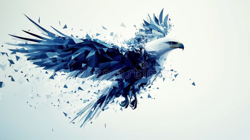 Geometric Bald Eagle Mid-Flight with Fractured Polygonal Feathers ...