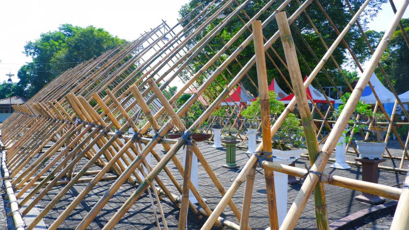 Geometric Bamboo Structure Stands Tall in the Blue Sky Stock Image ...