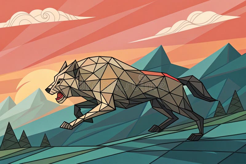The Geometric Beast Running Wildly - Generated by Ai Stock Illustration ...
