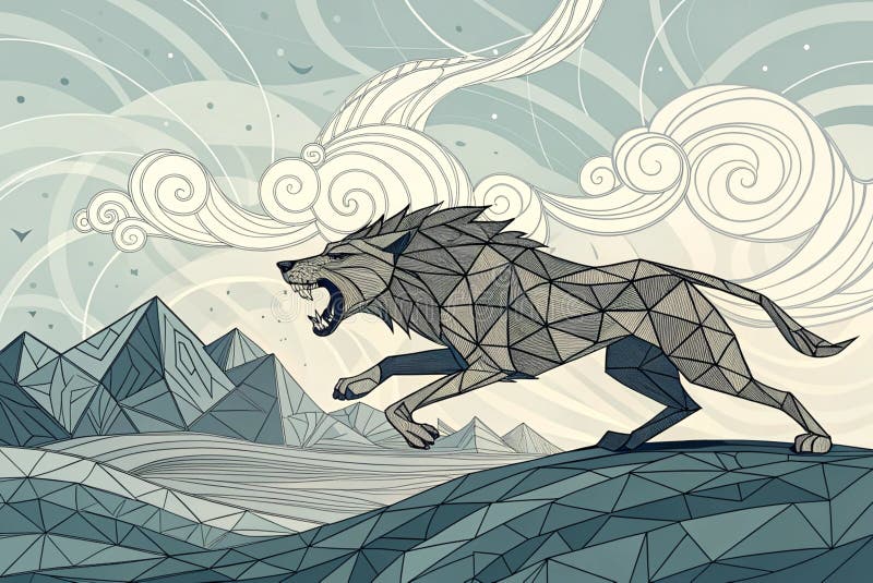 The Geometric Beast Running Wildly - Generated by Ai Stock Illustration ...