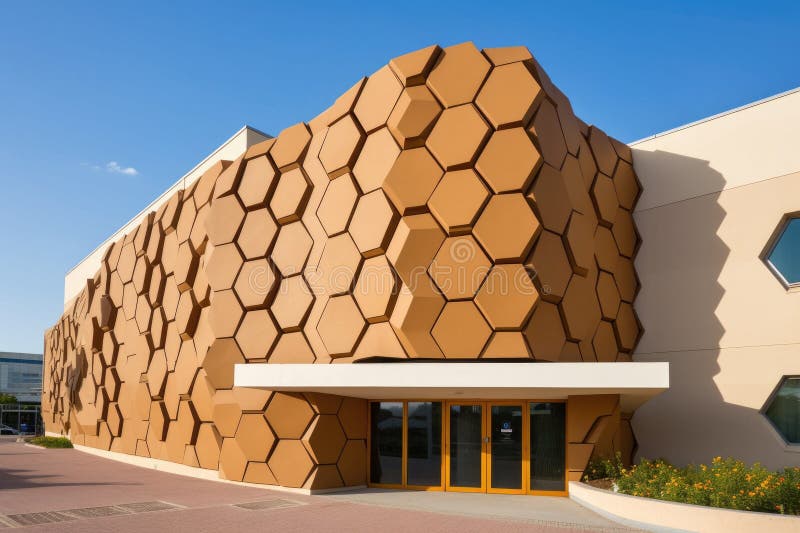 Geometric Beehive Design on a Modern Building Facade Stock Photo ...