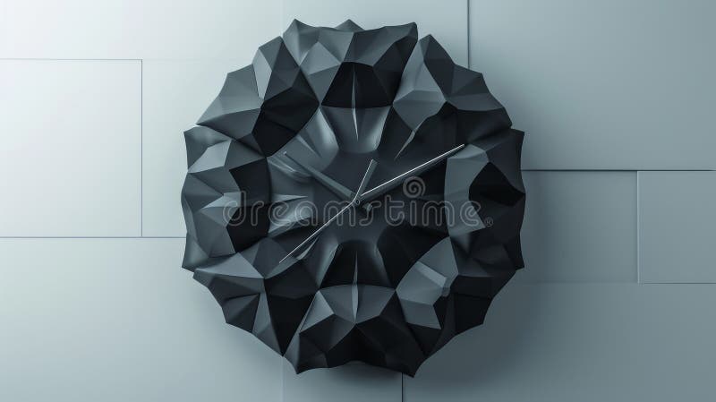 Geometric Black Clock with Abstract Faceted Design Stock Illustration ...