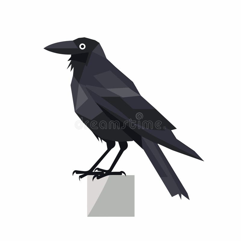 Geometric Black Crow Sitting on a Pedestal in a Minimalist Style Design ...