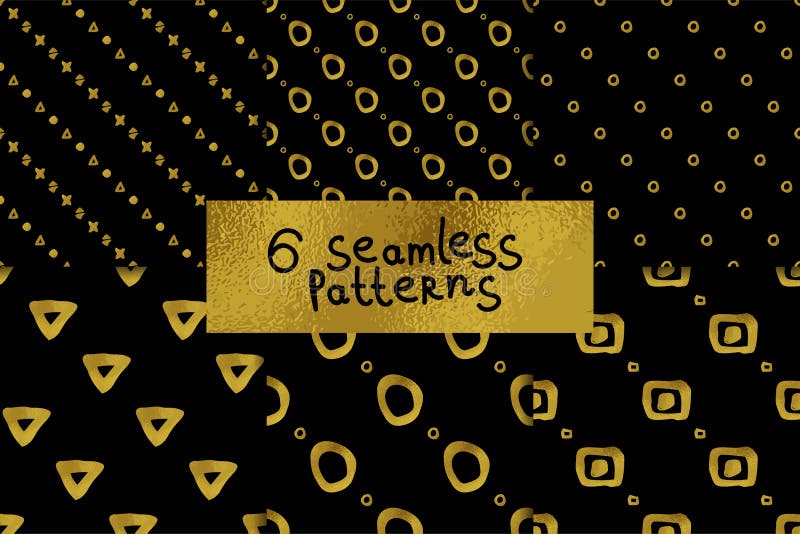 Geometric Black and Gold Seamless Pattern Set Stock Vector ...