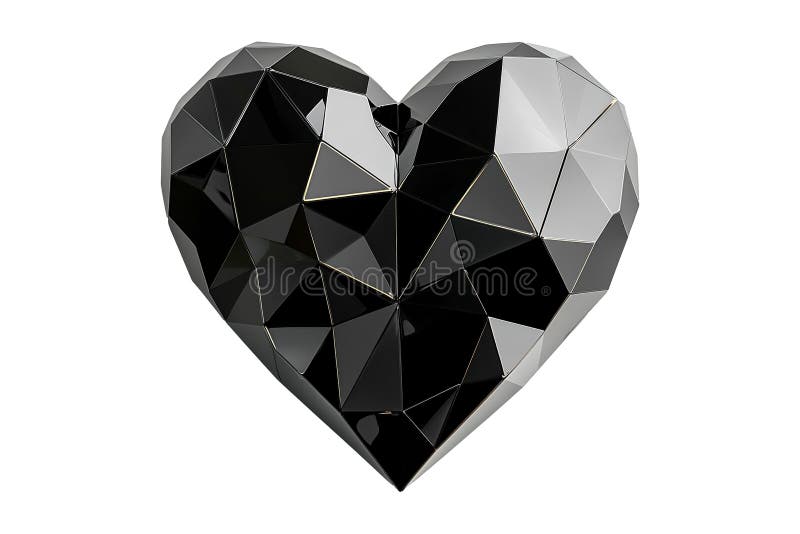 Geometric Black Heart with Gold Accents, Angular Patterns and Smooth ...