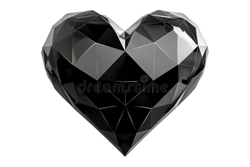 Geometric Black Heart with Gold Accents, Angular Patterns and Smooth ...