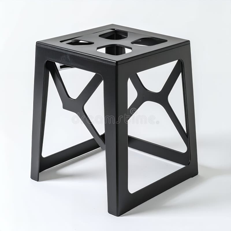 Geometric Black Stool Showcasing Structural Minimalism and Shadow ...