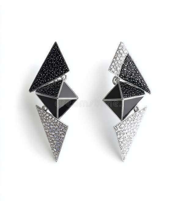 Geometric Black and White Diamond Earrings with Triangular Patterns ...