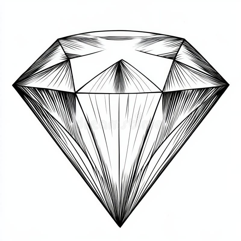 Geometric Black and White Diamond Sketch with Sharp Lines and Facets ...