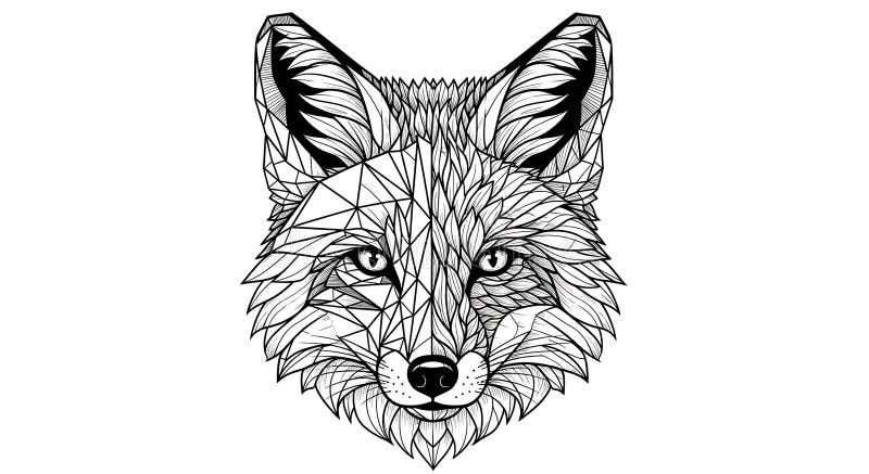 Geometric Black and White Illustration of a Fox S Face, Focusing on ...