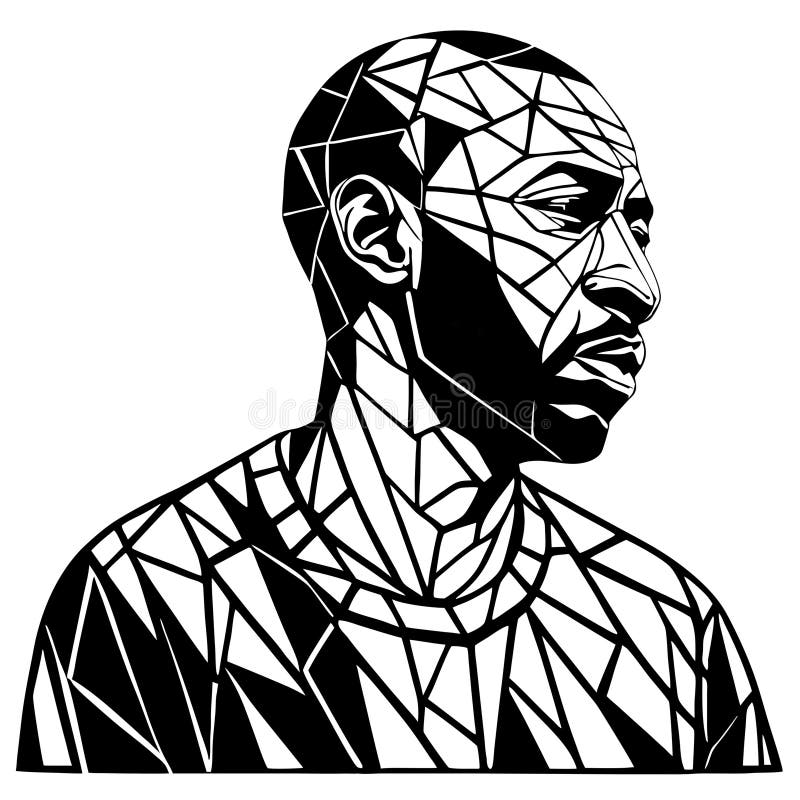 Geometric Black and White Portrait of a Man with Angular Features for ...