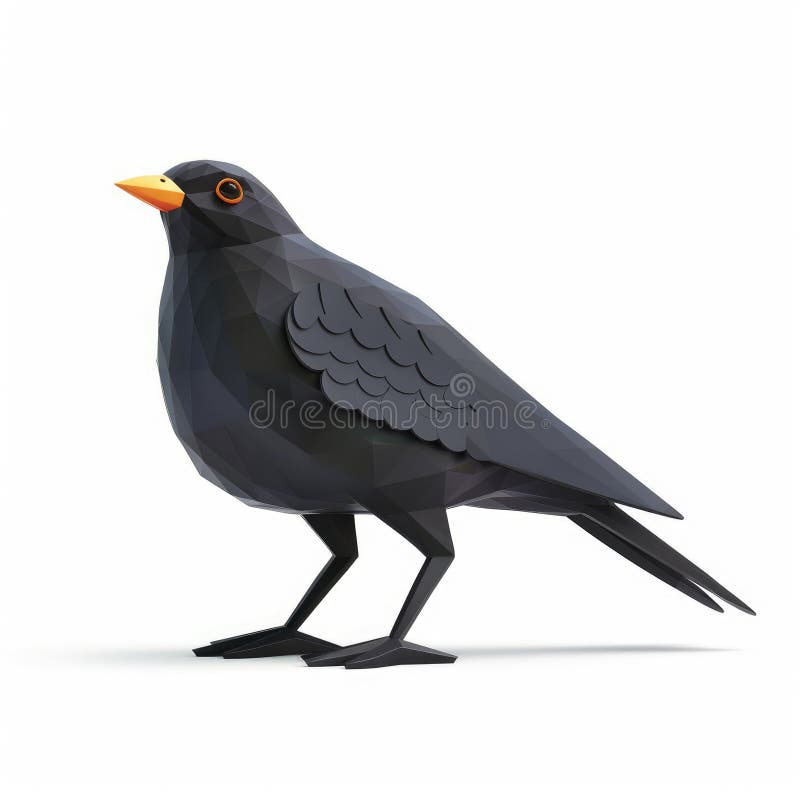 Low Poly Blackbird, Geometric Bird Model, 3D Render Stock Illustration ...