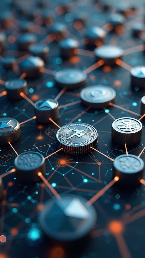 Geometric Blockchain Nodes and Cryptocurrency Coins, Interconnected ...