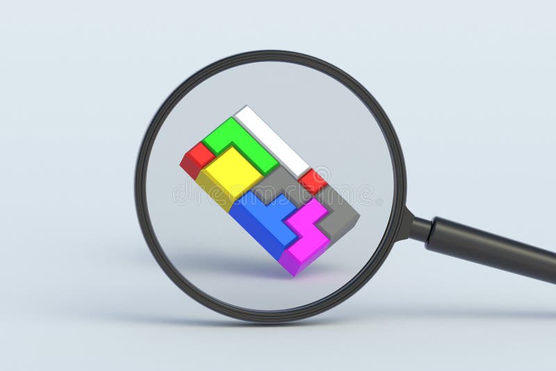 Geometric Blocks Behind Magnifying Glass Stock Illustration ...