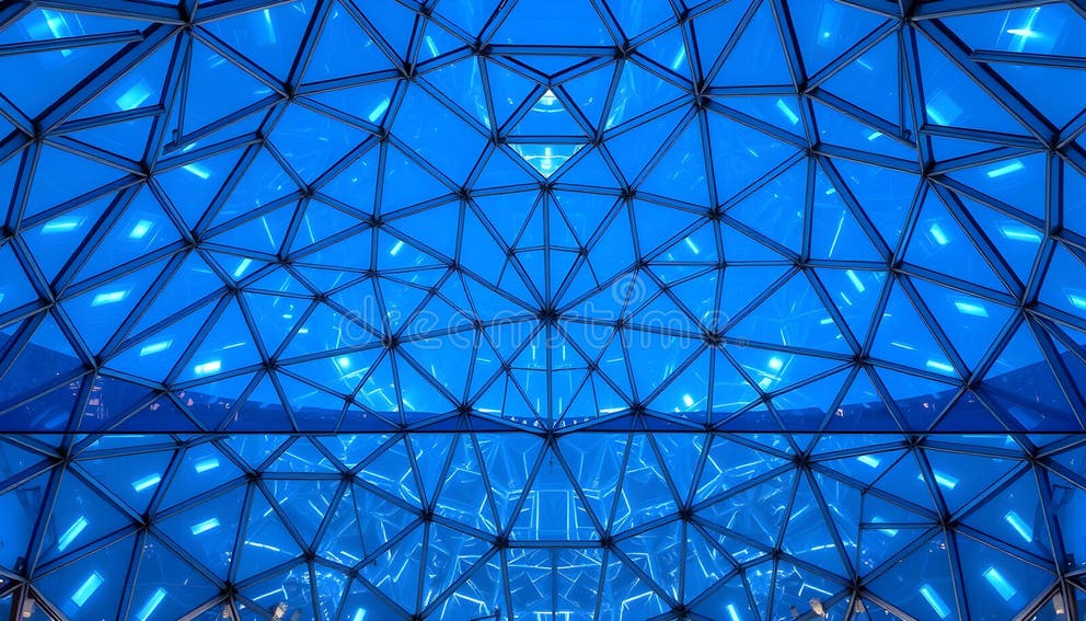 Geometric Blue Ceiling with Glass and Triangular Patterns Stock ...