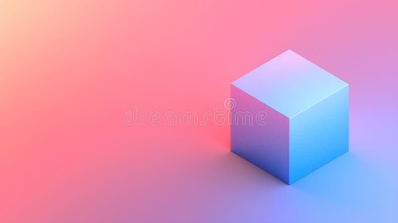 Geometric Blue Cube on Gradient Pink and Orange Background in Soft ...
