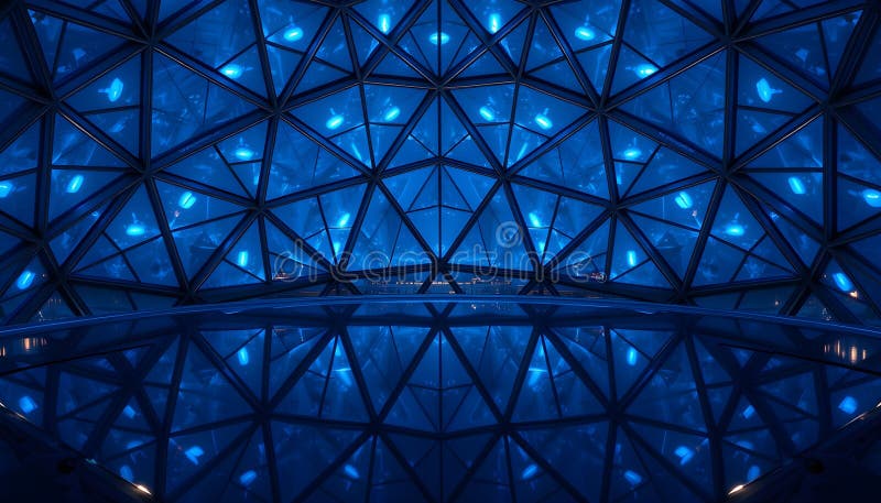 Geometric Blue Glass Dome with Internal Lights Reflections Stock ...