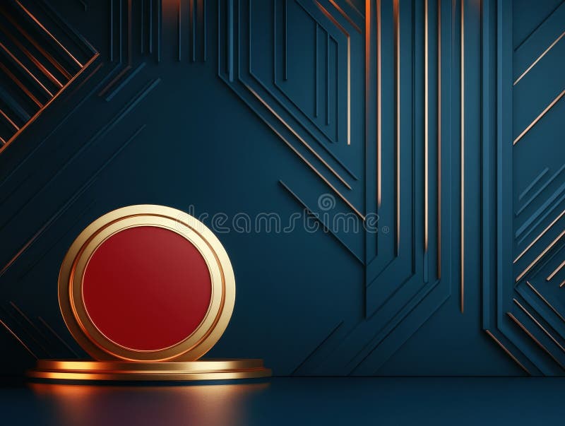 Geometric Blue and Gold Platform with Red Circle Stock Illustration ...