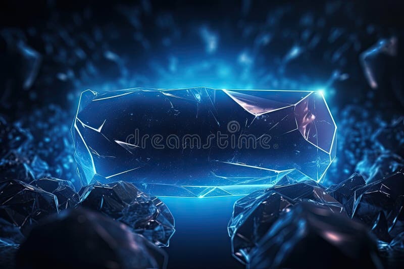 Geometric Blue Neon Element Under Water on Dark Background, Ai ...
