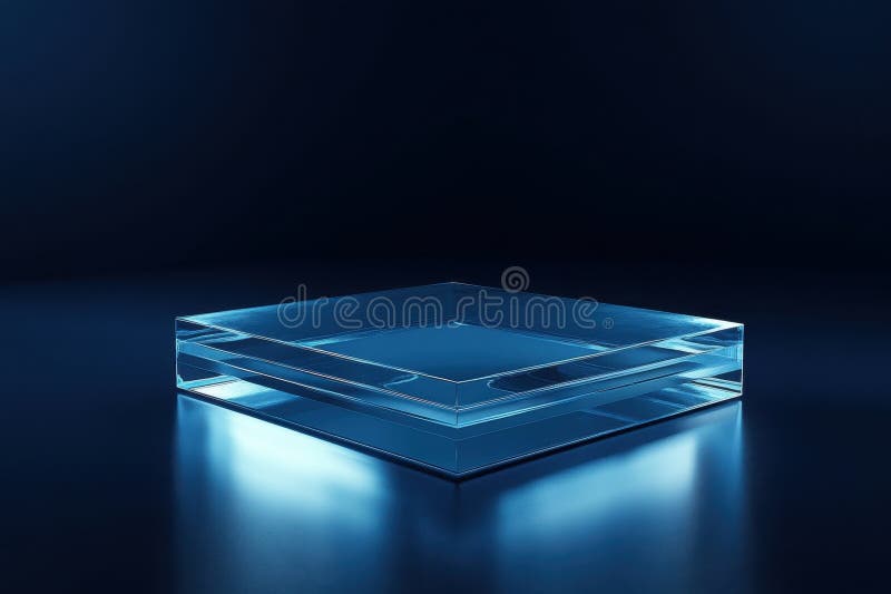 Blue Tinted Glass Platform on Reflecting Surface, Sleek Presentation ...