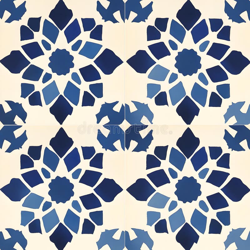 A Geometric Blue and White Pattern Featuring Floral Motifs Stock ...