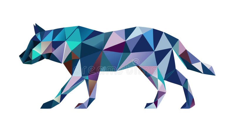 Geometric Blue Wolf Icon, Abstract Wildlife Modern Design, Vector ...