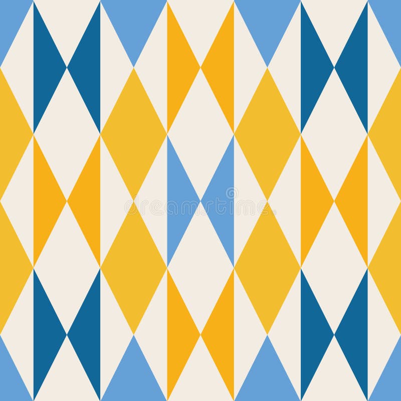 Geometric Blue and Yellow Triangles and Diamonds Pattern. Vector ...